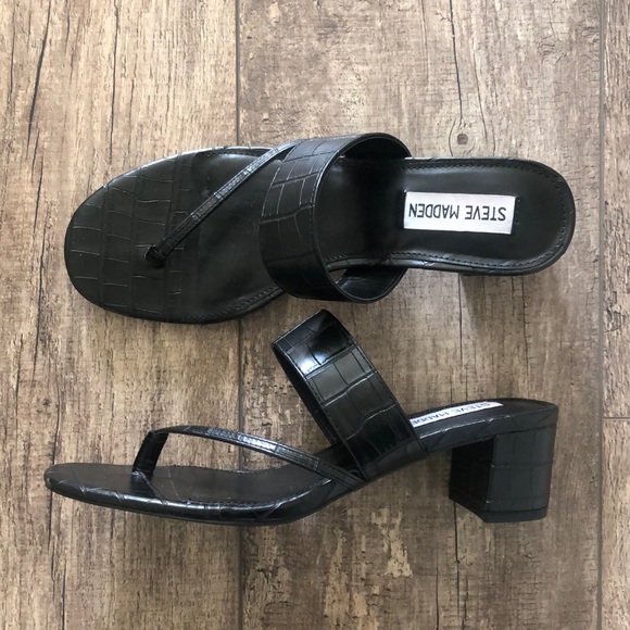 Steve Madden | Shoes | Steve Madden Black Croc Block Slide Sandal ...